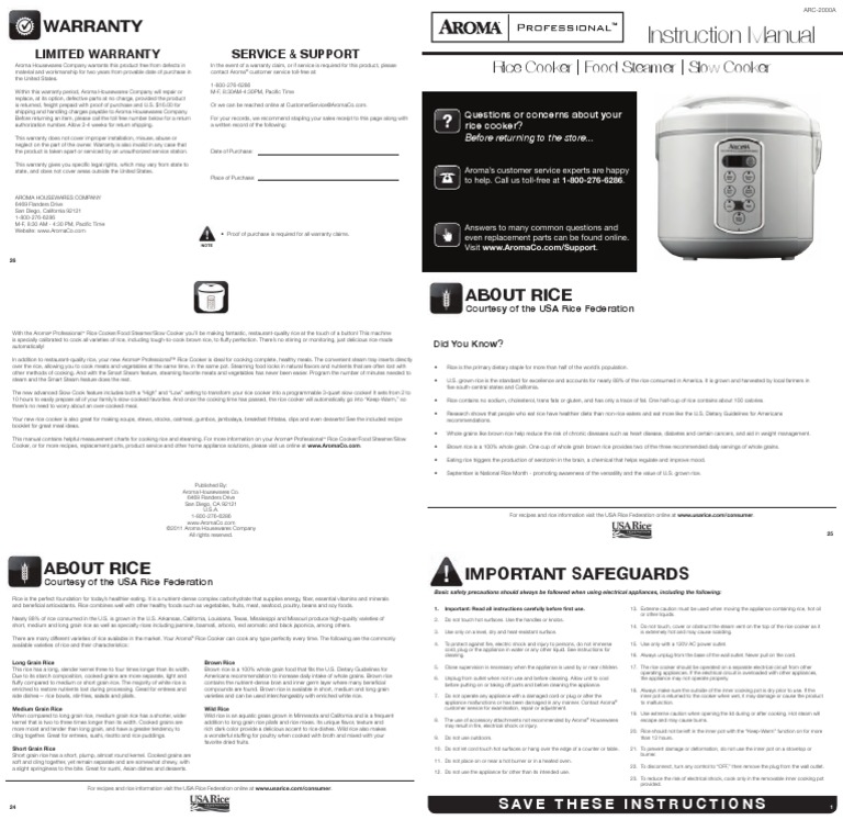 ARC 2000A Manual | PDF | Rice | Healthy Diet