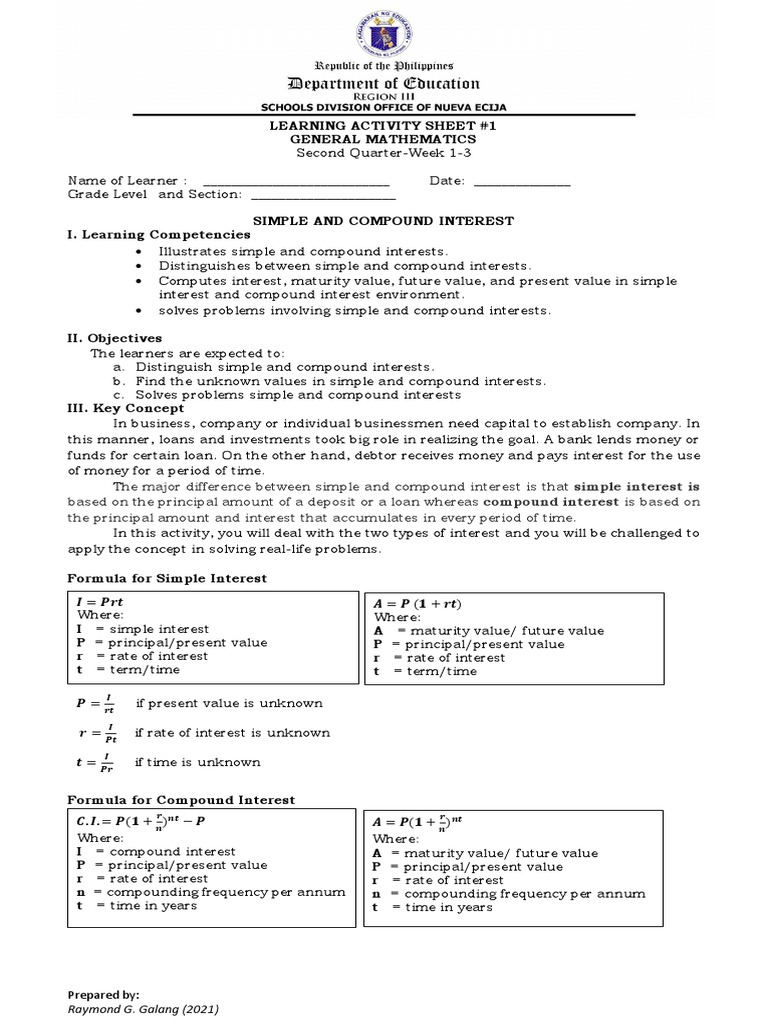 General-Mathematics LAS q2 w1-3 | PDF | Interest | Compound Interest