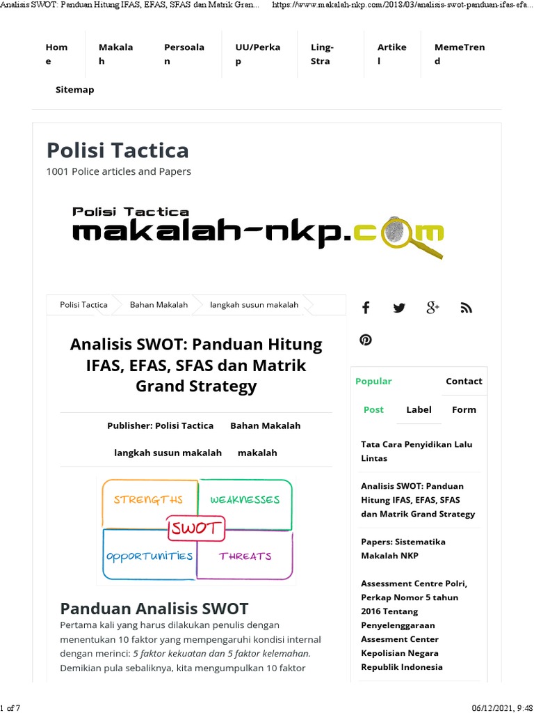 Analisis SWOT Panduan Hitung IFAS, EFAS, SFAS Dan Matrik Grand Strategy ...