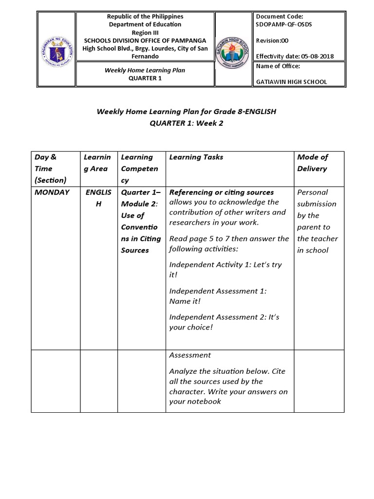 Eng8 WHLP Q1 W2 | PDF