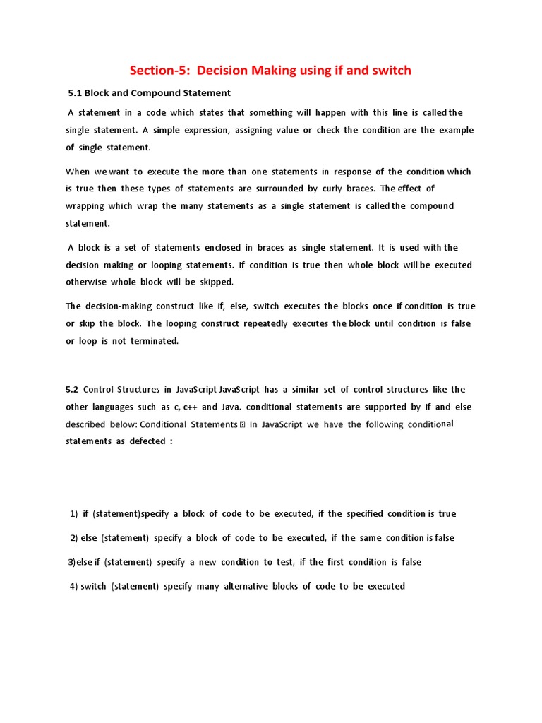 Decision Control For Loop And Operators Pdf Control Flow Java Script