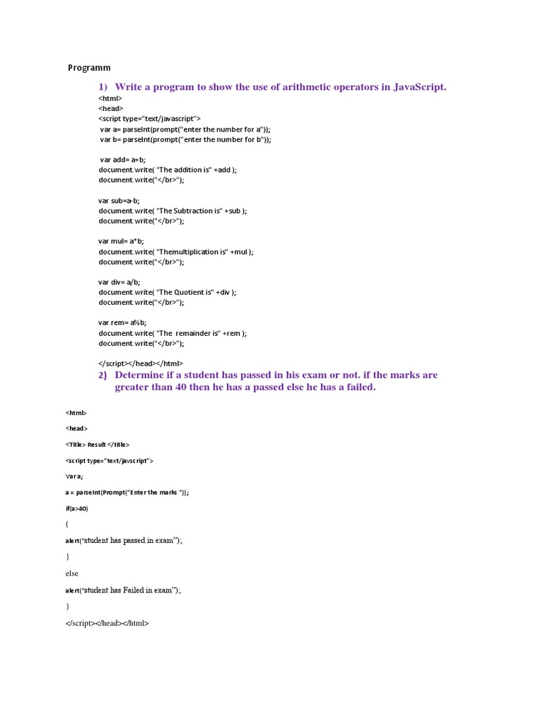 Program For Javascript | Download Free PDF | Numbers | Discrete Mathematics