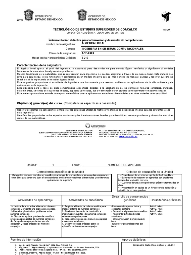 Planeacion Algebra Lineal 2011 | PDF | Sistema de ecuaciones lineales | Ecuaciones