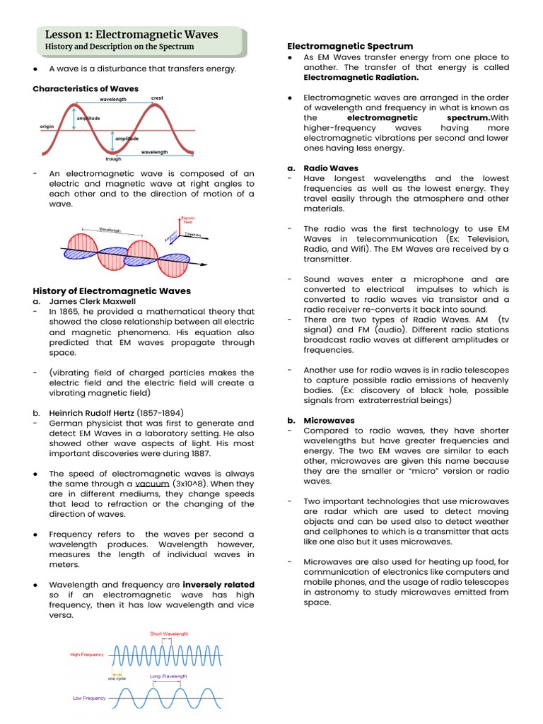 Lesson 1: Electromagnetic Waves History and Spectrum | PDF ...