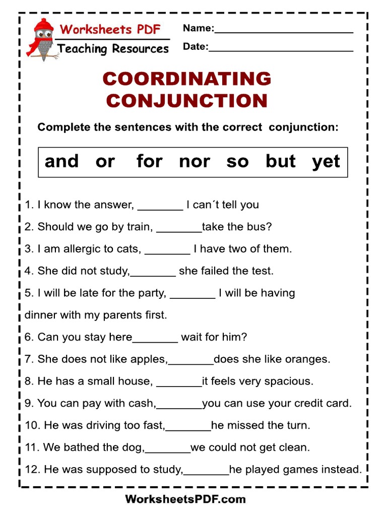 Coordinating Conjunction: and or For Nor So But Yet | PDF | Language ...