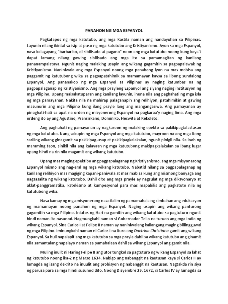 Panahon NG Mga Espanyol | PDF