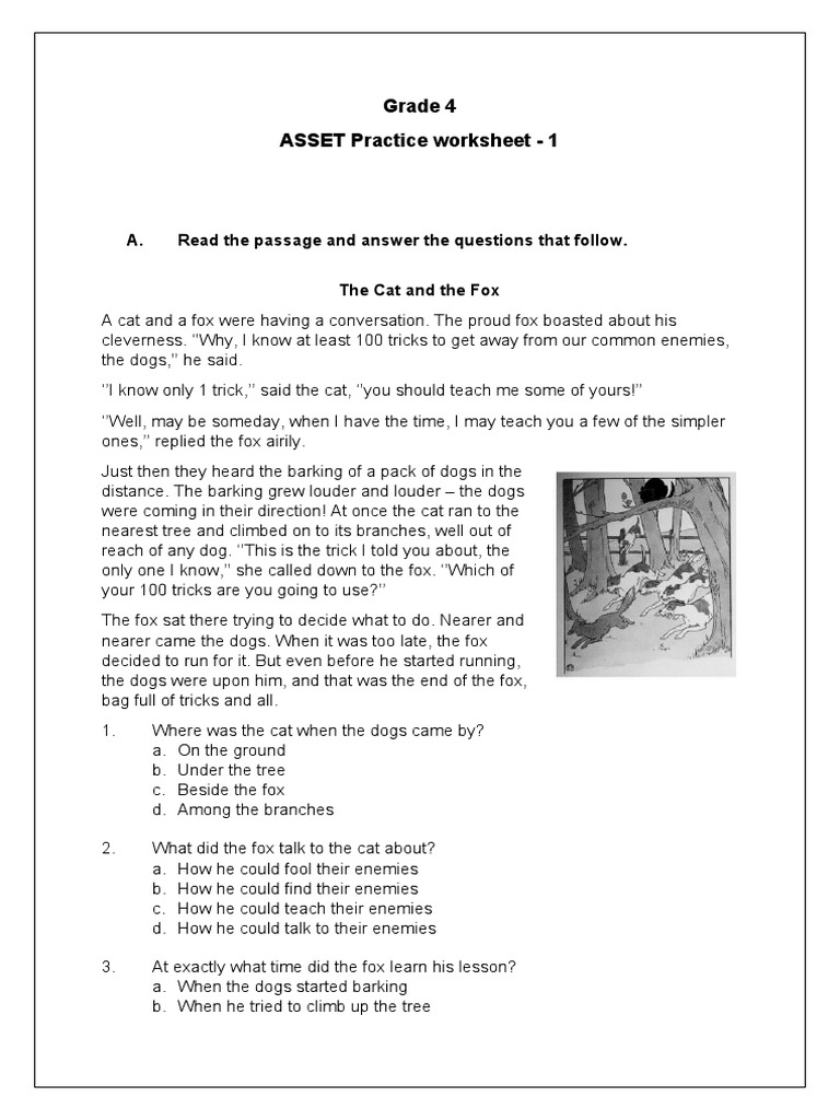Grade 4-ASSET Practice Worksheet 1 | PDF