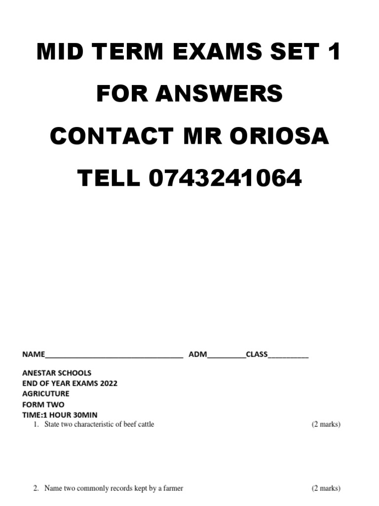 Form 2 Mid Term 2 Exam Papers | PDF | Density | Liquids