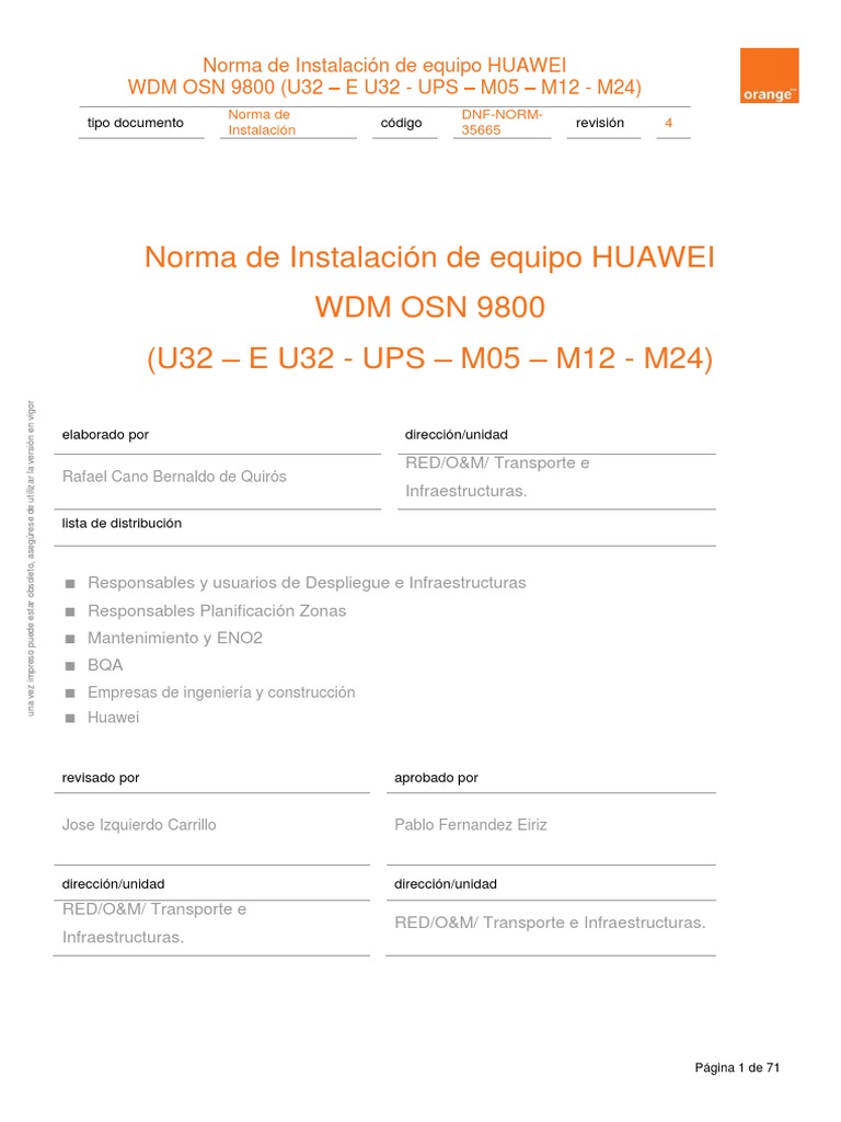OSP - WDM OSN 9800 (U32 - E U32 - UPS - M05 - M12 - M24) - DNF-NORM-35665 v4 | PDF | Tornillo ...