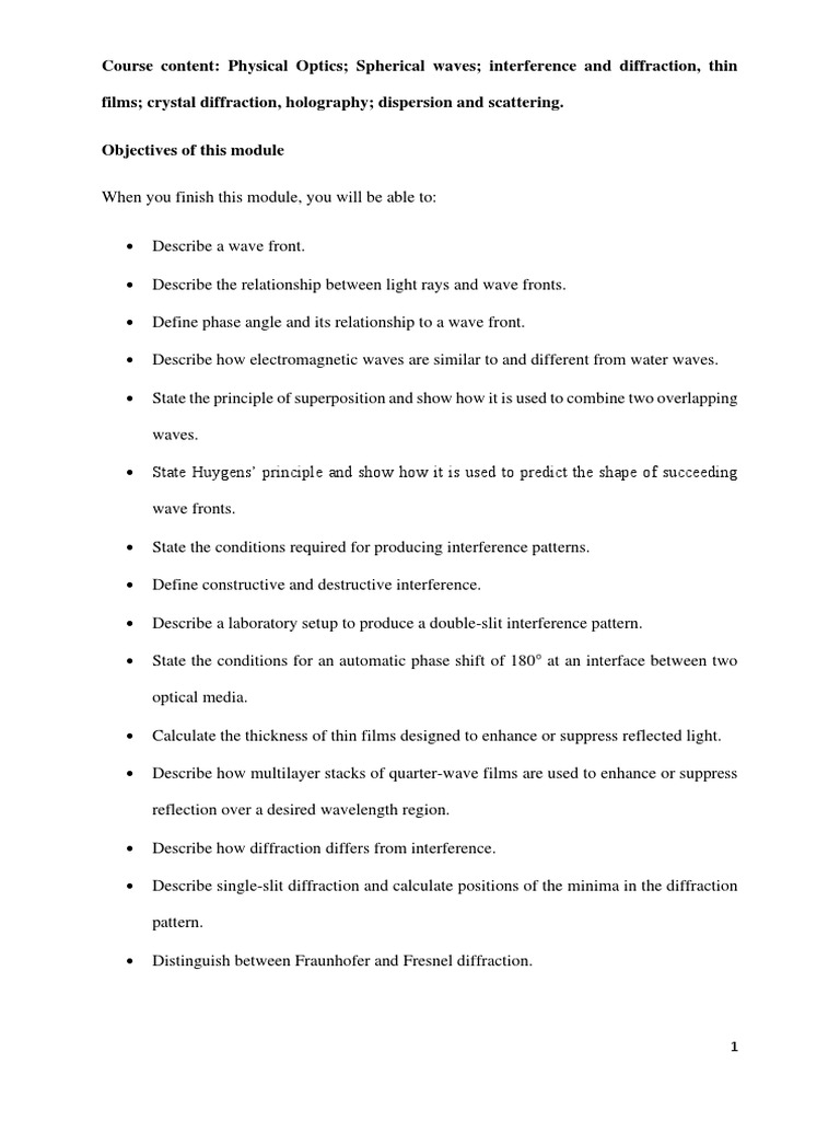 Physical Optics | PDF | Diffraction | Wavelength