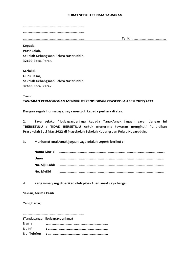 Surat Setuju Terima Tawaran | PDF