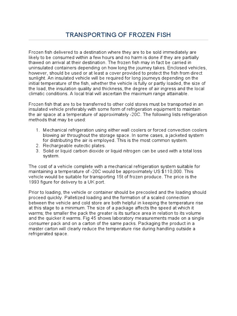 Transport of Frozen Fish | PDF | Refrigeration | Vehicles