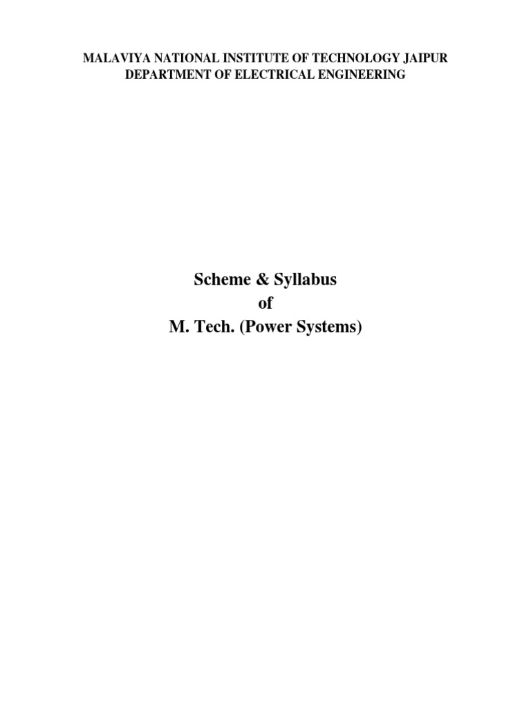 Scheme & Syllabus of M. Tech. (Power Systems) | PDF | Electric Motor ...