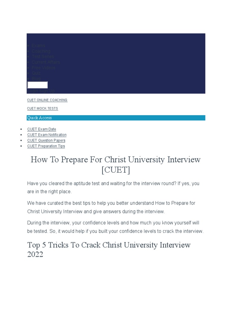 How To Prepare For Christ University Interview (CUET) | PDF | Interview ...