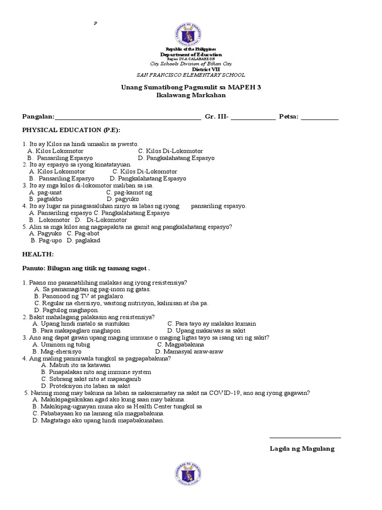 Pe Health ST1 5 Q2 With Tos | PDF