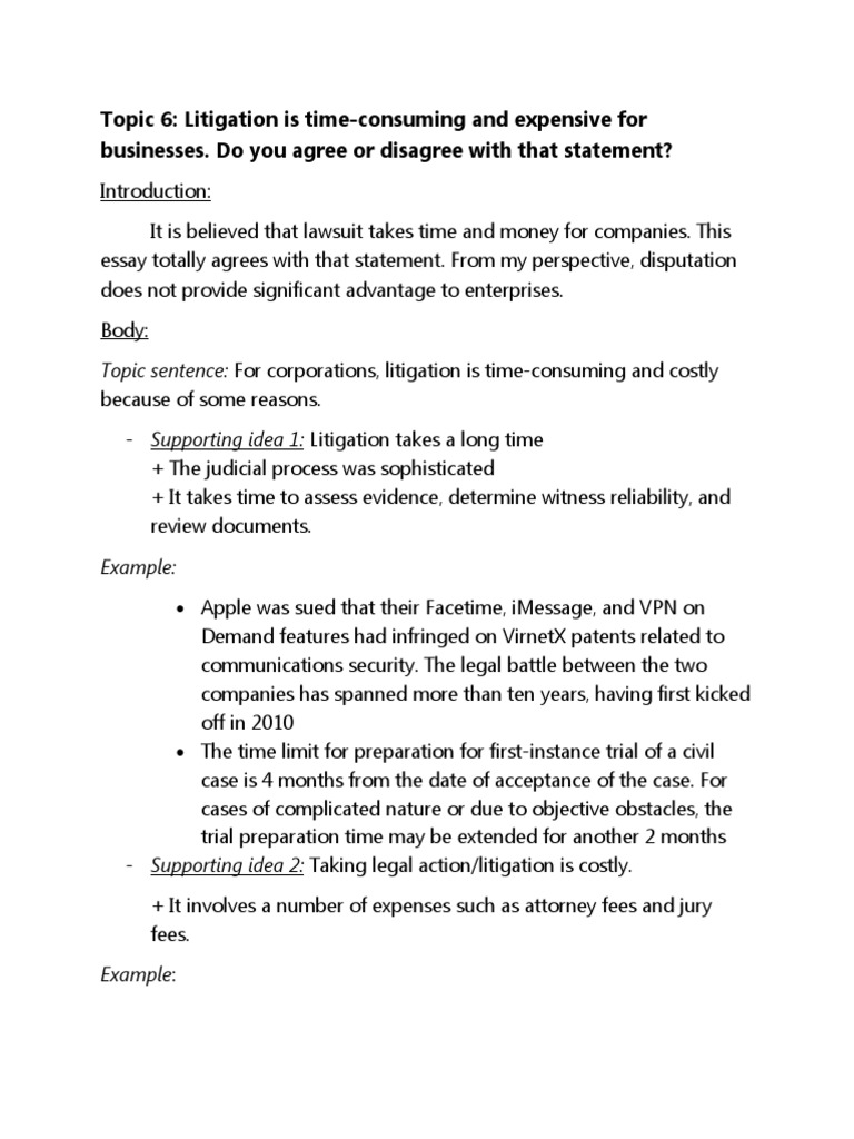 Topic 6: Litigation Is Time-Consuming and Expensive For Businesses. Do ...