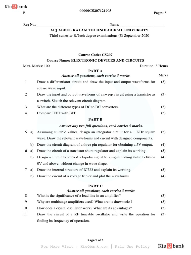 KTU EDC Previous Question Papers | PDF | Operational Amplifier | Amplifier