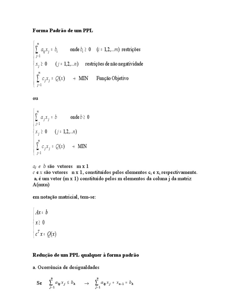 Forma Padrao de Um PPL | PDF | Matriz (Matemática) | Mapa linear