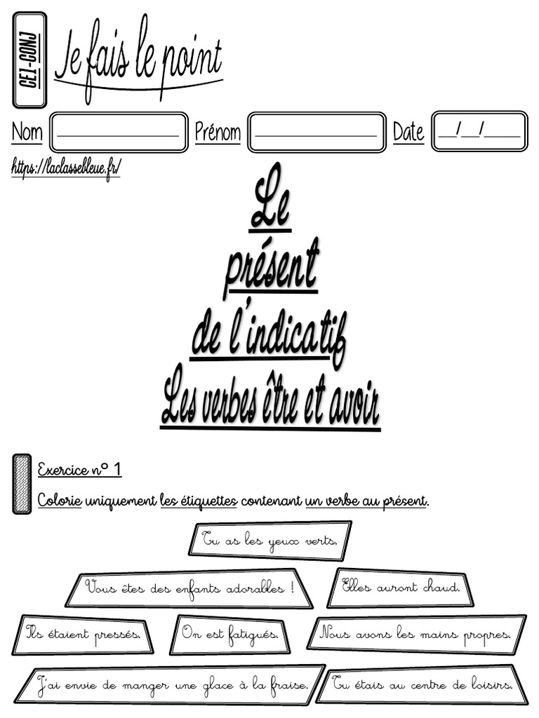 Le Present de Lindicatif Les Verbes ETRE Et AVOIR CE1 | PDF | Phrase ...