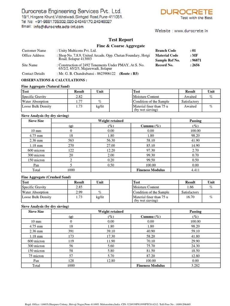 Test Report: Fine & Coarse Aggregate | PDF | Applied And ...