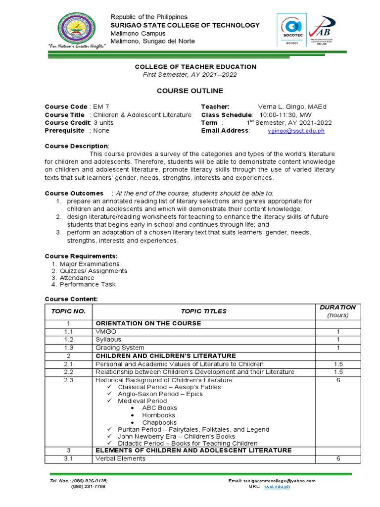 Children & Adolescent Literature Syllabus | PDF | Fairy Tales