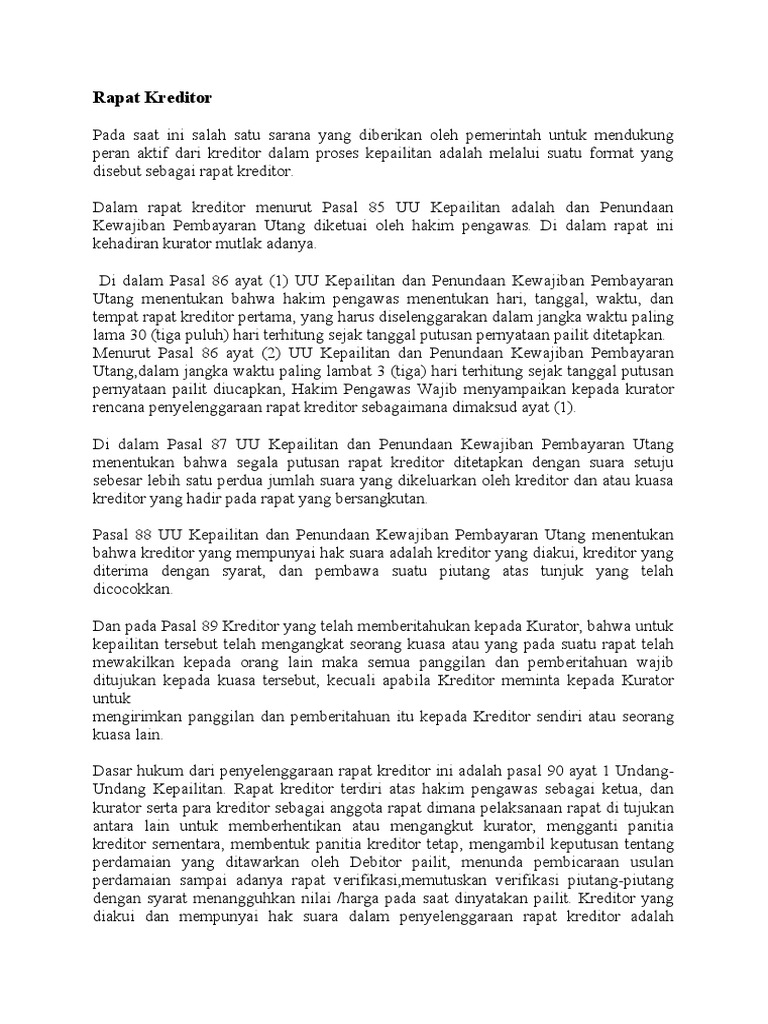 Proses Rapat Kreditor dalam Kepailitan | PDF