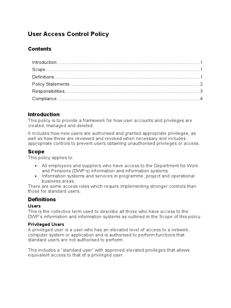 User Access Control Policy: Users | PDF | Access Control | Password