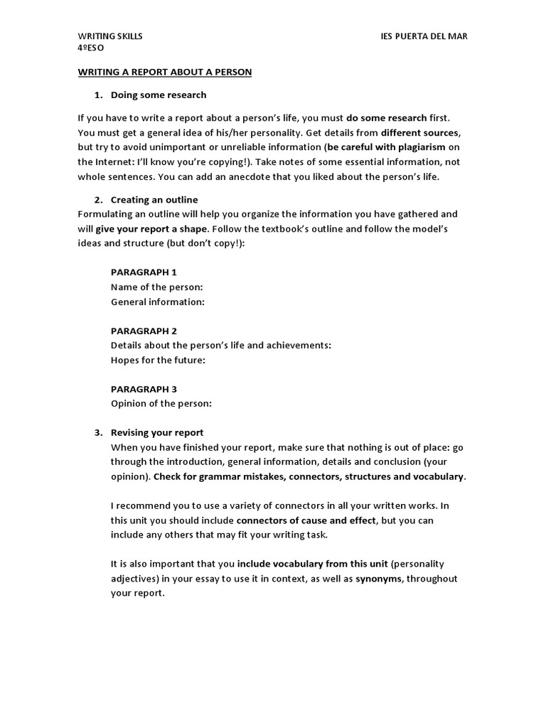 Writing A Report About A Person | PDF