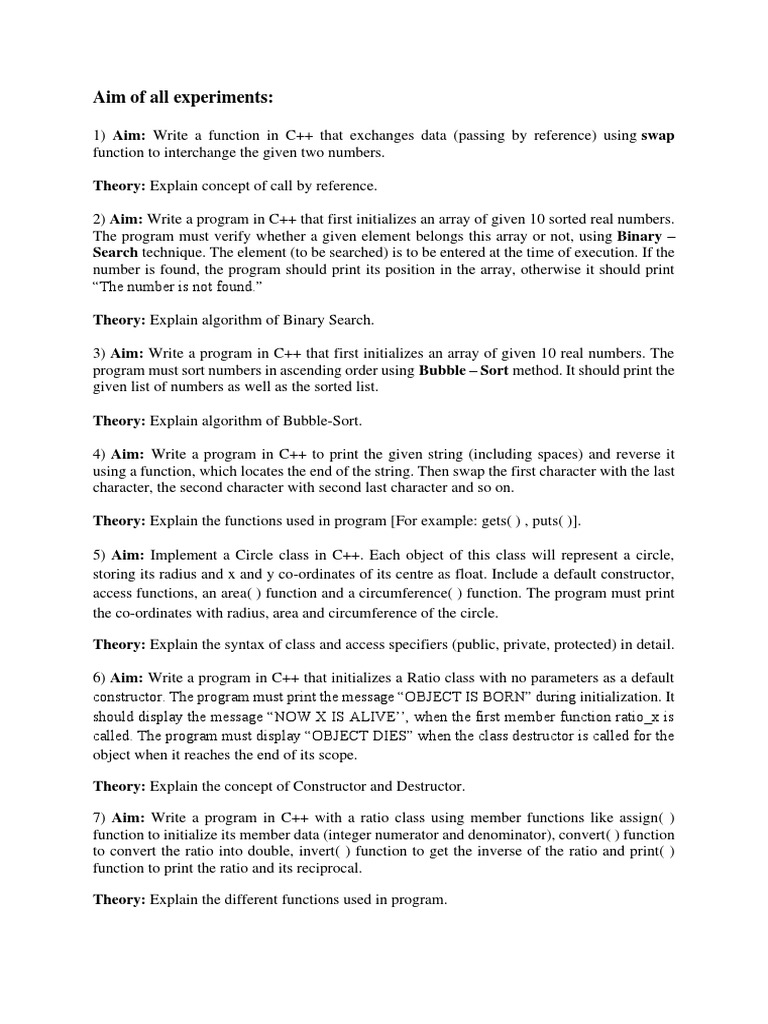 CS1 - Pract - Aim of Experiments | PDF | Class (Computer Programming ...