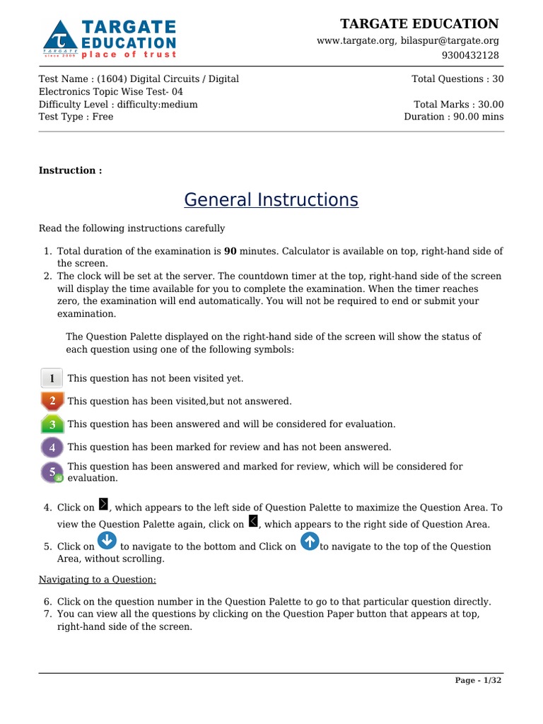 Digital Circuits Test: 30 Questions | PDF | Electronics | Computer Hardware