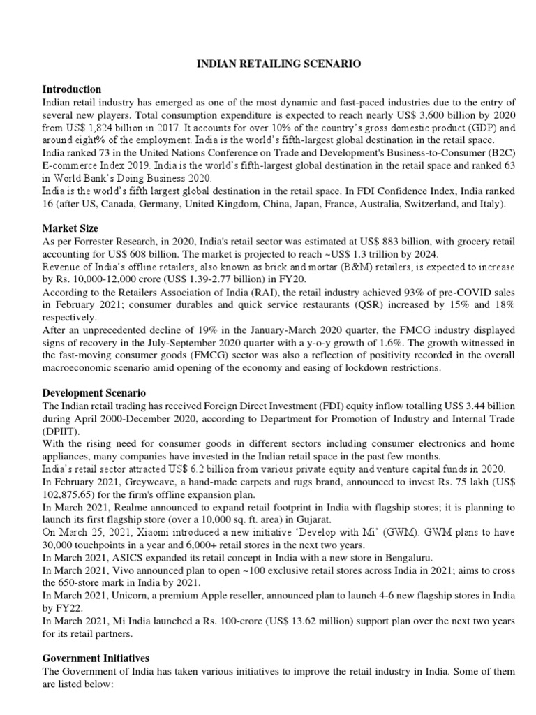 Indian Retailing Scenario | PDF | Retail | E Commerce