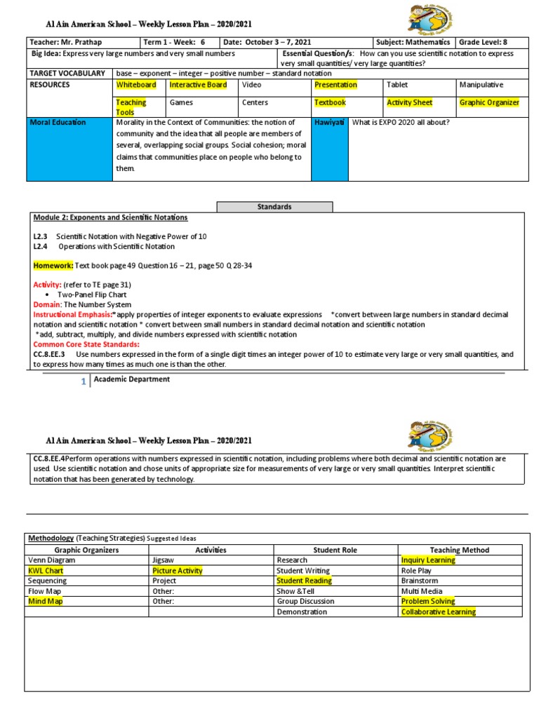 Scientific Notation in Math Lessons | PDF | Lesson Plan | Multiplication