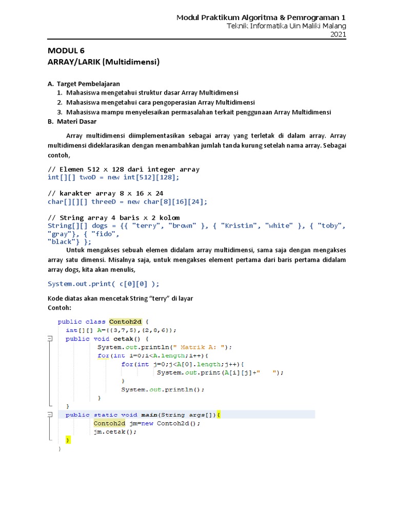 MODUL 7 Array Multidimensi | PDF | Komputer