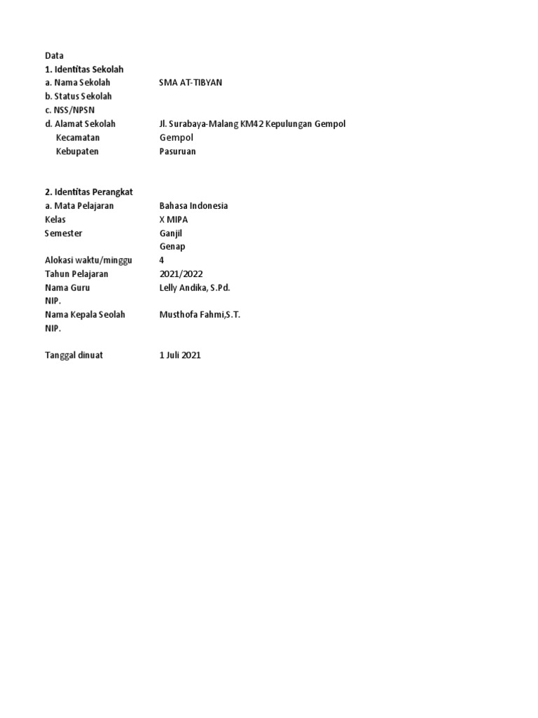 Perangkat Bhs. Ind X Sma | PDF