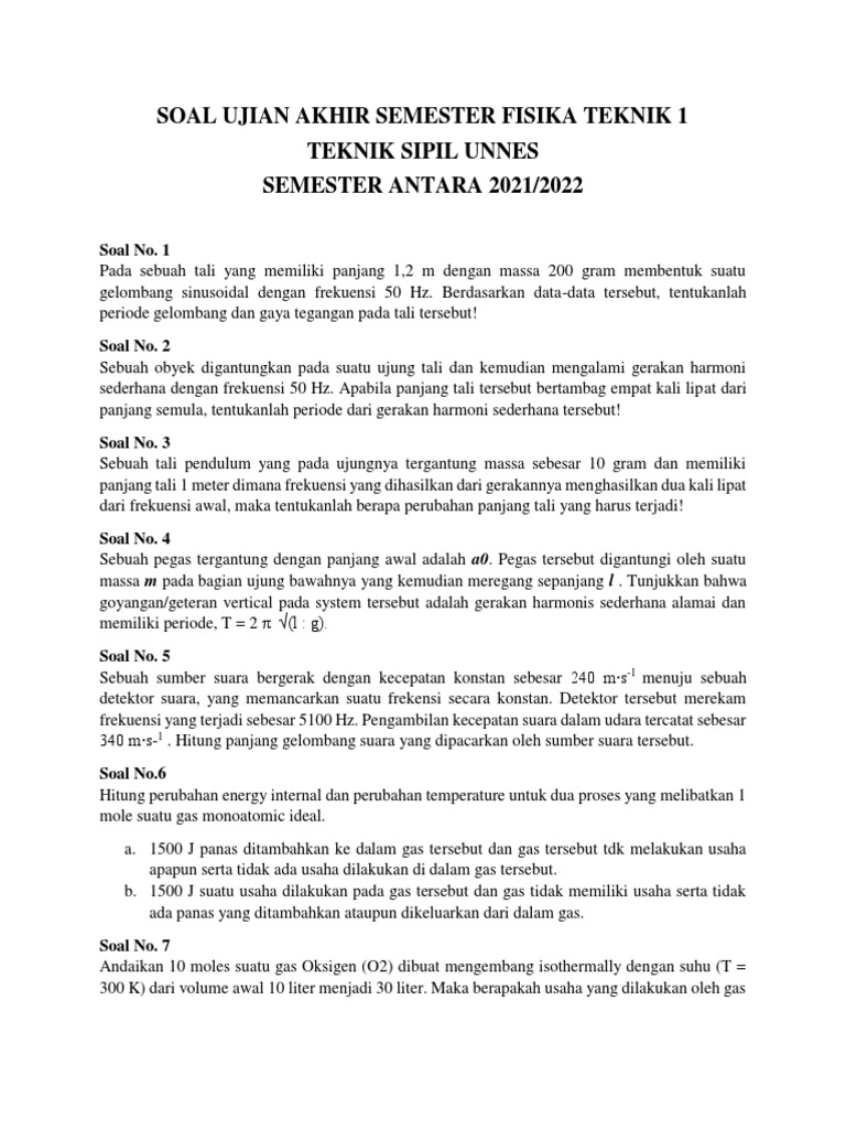 Soal Uas Fisika Teknik 1 - Pra | PDF | Sains & Matematika