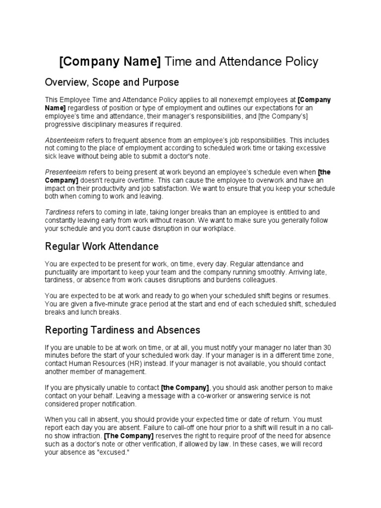 Employee Time and Attendance Policy | PDF | Sick Leave | Employment
