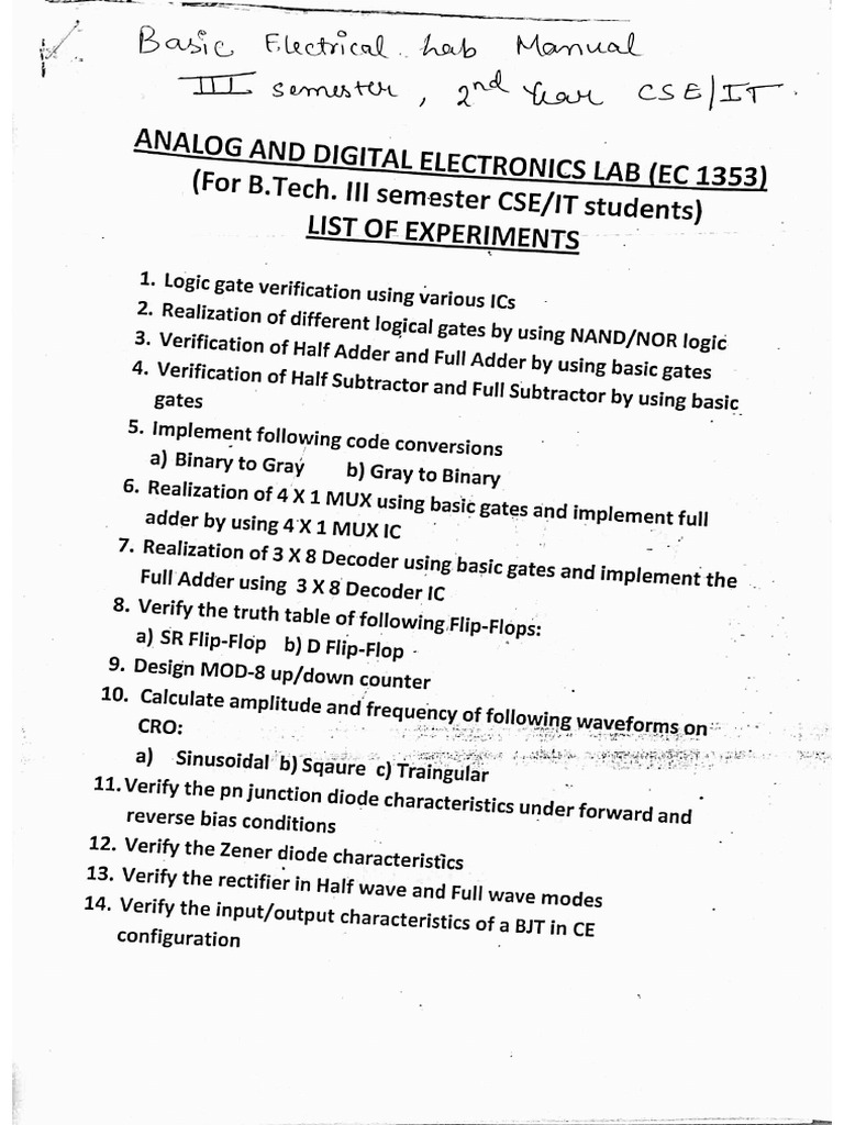 ADE LAB EXPERIMENTS Notes | PDF