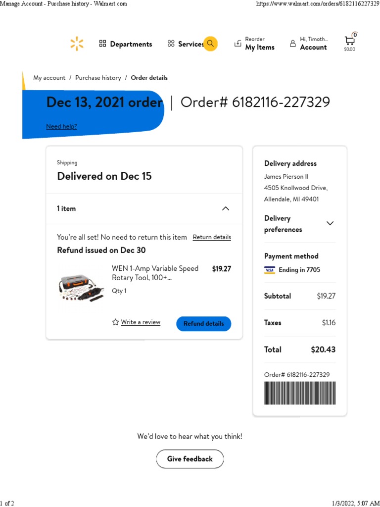 Manage Account - Purchase History - Walmart - Com 3 | PDF | Walmart ...