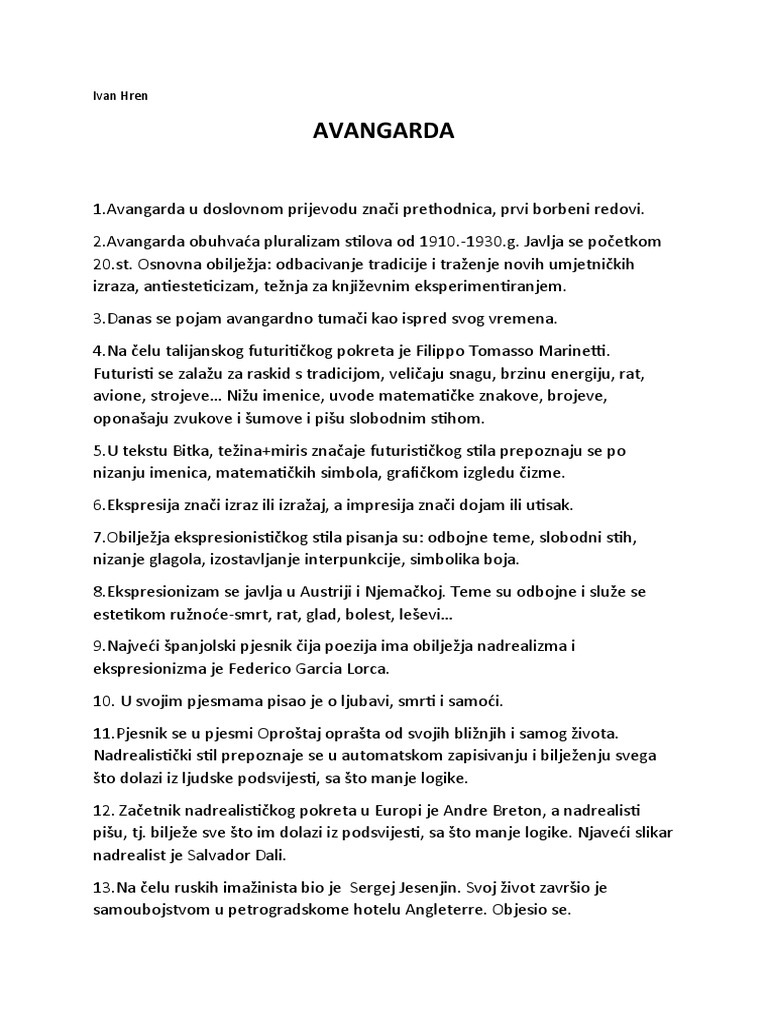 Hrvatski Ponavljanje-Avangarda | PDF