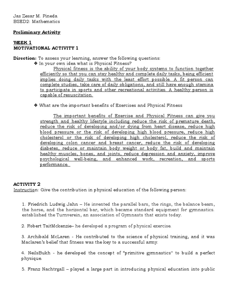 Preliminary Activities (P.E-1) | PDF | Physical Fitness | Physical ...