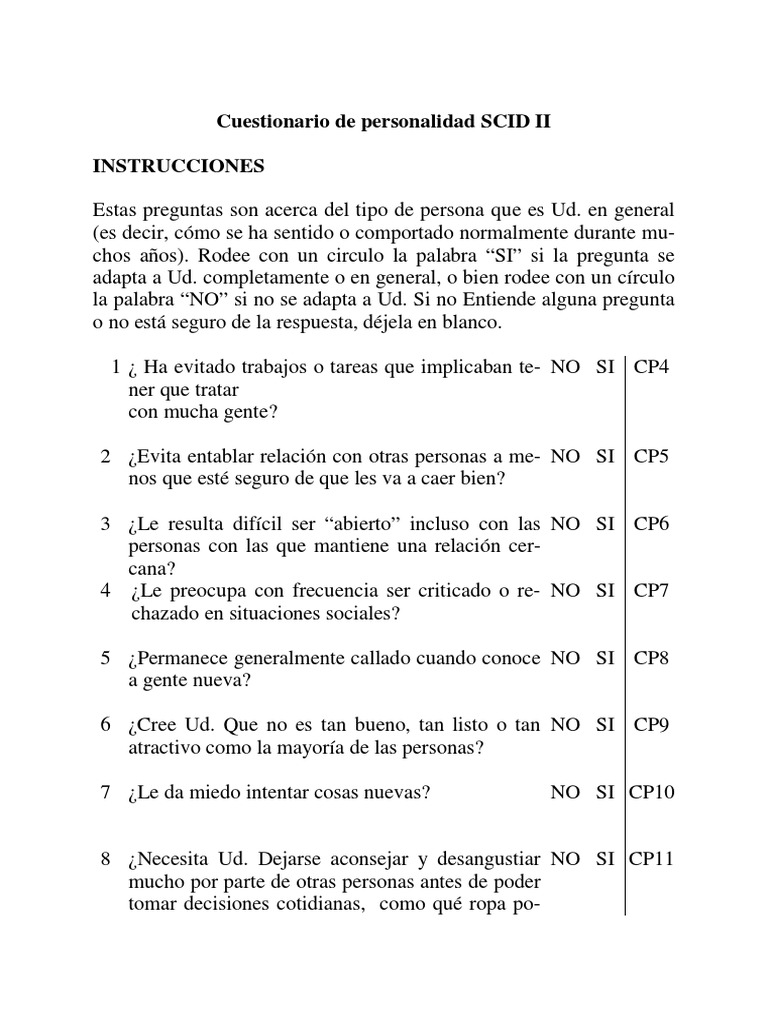 Scid-Ii - Cuestionario | PDF