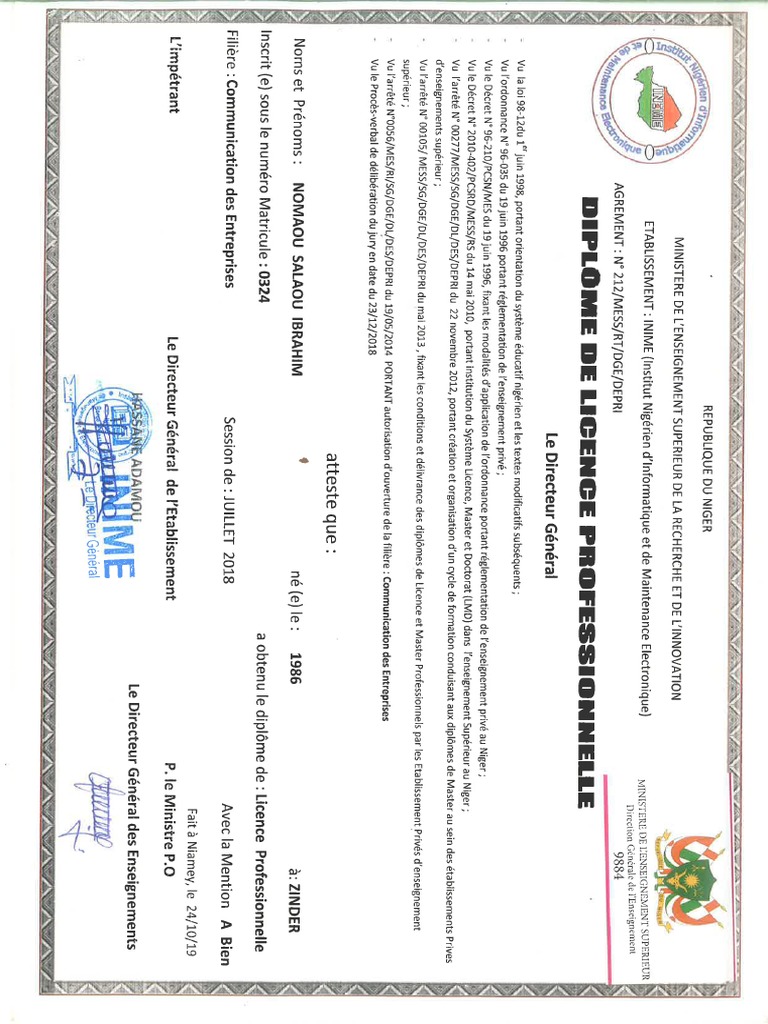 Diplome de Licence Professionnelle | PDF