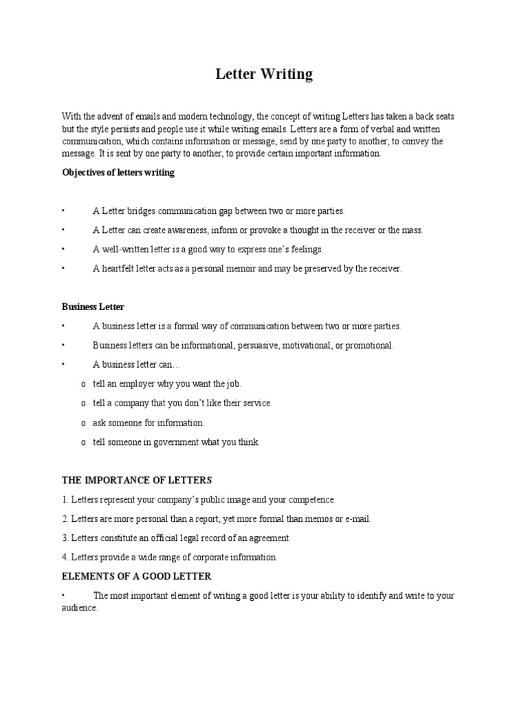 Letter Writing: Objectives of Letters Writing | PDF | Madam | Paragraph