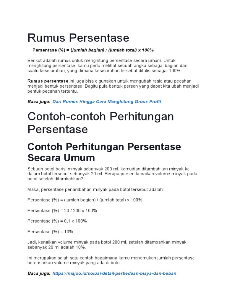 Rumus dan Cara Menghitung Persentase | PDF