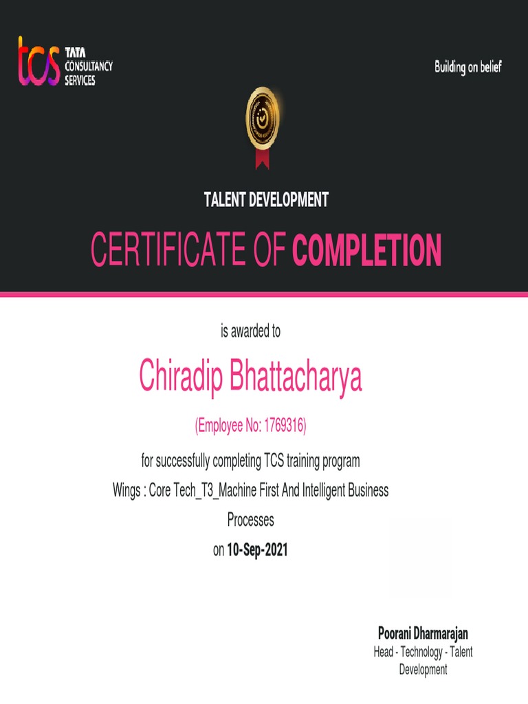 TCS Talent Development Certificate Awarded | PDF