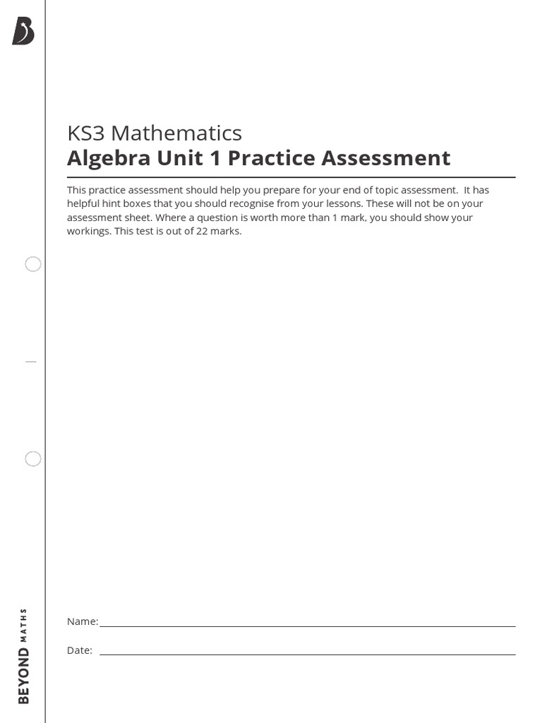 Algebra Unit 1 Practice Assessment | PDF | Algebra | Mathematics