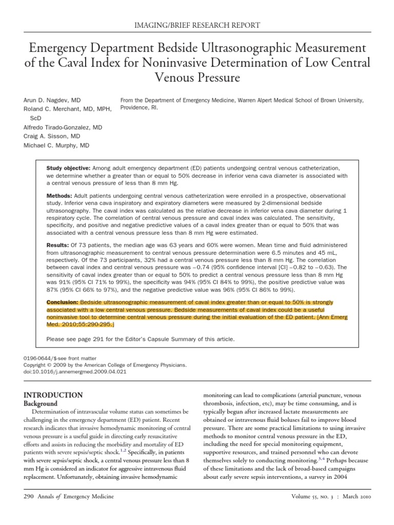 Emergency Department Bedside Ultrasonographic Measurement of The Caval ...