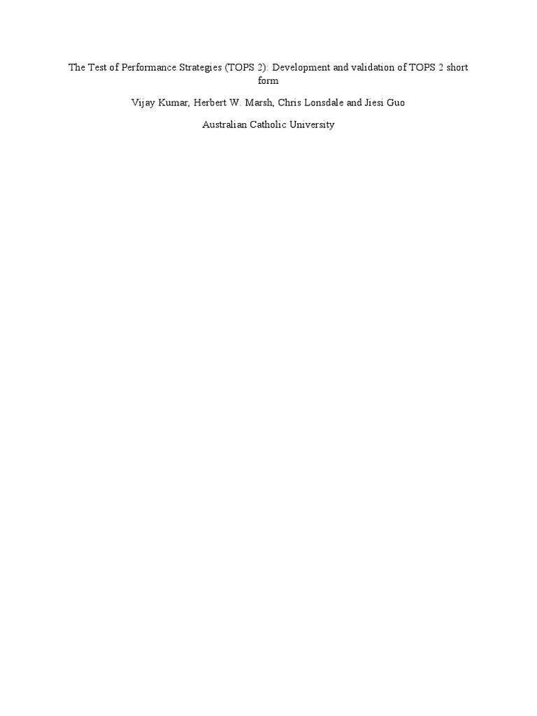 The Test of Performance Strategies (TOPS 2) - Development and ...