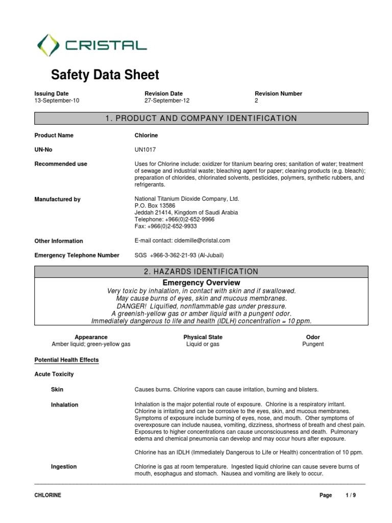 Safety Data Sheet: 1. Product and Company Identification | PDF ...