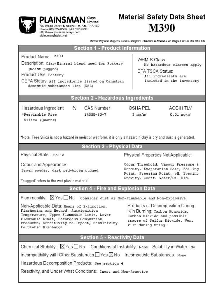 Material Safety Data Sheet: Section 1 - Product Information | PDF ...